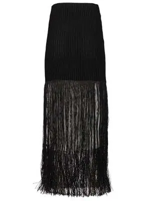 Alaïa Ribbed Knit Maxi Skirt With Fringe - Black