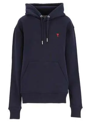 AMI Paris Cotton Hoodie With De Coeur Embroidery - Blue