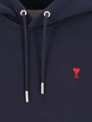 AMI Paris Cotton Hoodie With De Coeur Embroidery - Blue