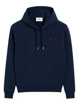 AMI Paris Cotton Hoodie With De Coeur Embroidery - Blue