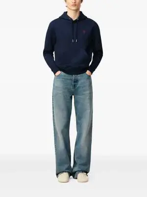 AMI Paris Cotton Hoodie With De Coeur Embroidery - Blue