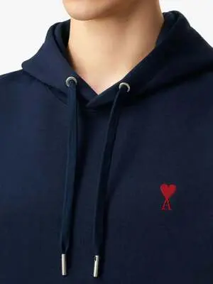 AMI Paris Cotton Hoodie With De Coeur Embroidery - Blue