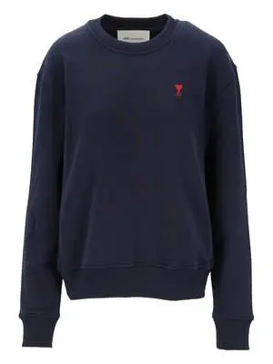 AMI Paris Crewneck Ribbed Sweatshirt With Embroidered Logo - Black