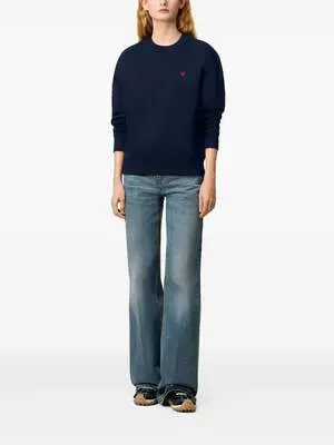 AMI Paris Crewneck Ribbed Sweatshirt With Embroidered Logo