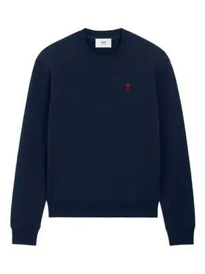 AMI Paris Crewneck Ribbed Sweatshirt With Embroidered Logo