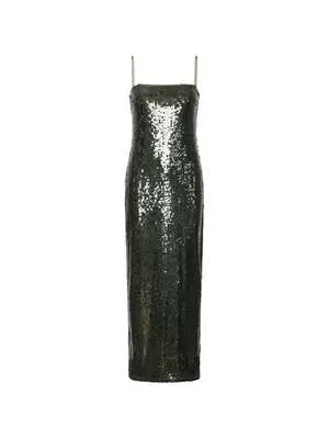 ROTATE BY BIRGER CHRISTENSEN Sequined Midi Dress With Thin Straps And Square Neckline - Green