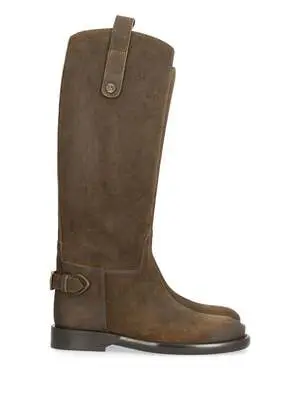 BURBERRY BURBERRY Cavalier Suede Knee-High Boots With Buckled Ankle Straps