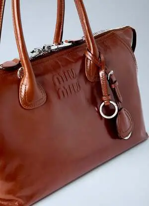 Miu Miu Leather Top Handle Bag With Detachable Shoulder Strap - Brown