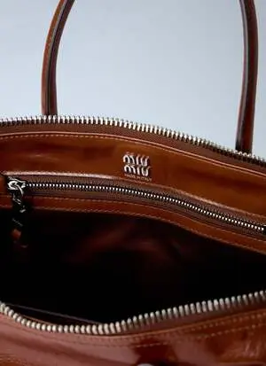 Miu Miu Leather Top Handle Bag With Detachable Shoulder Strap - Brown