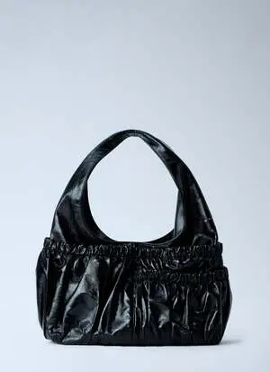 Marni Gathered Leather Shoulder Bag - Black