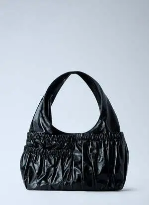 Marni Gathered Leather Shoulder Bag - Black