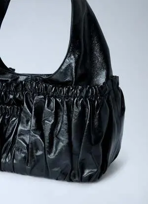 Marni Gathered Leather Shoulder Bag - Black