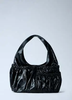 Marni Gathered Leather Shoulder Bag - Black