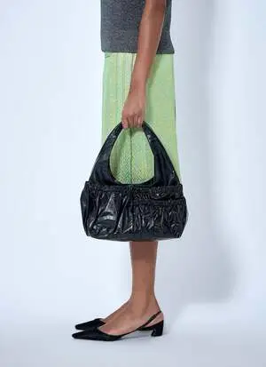 Marni Gathered Leather Shoulder Bag - Black