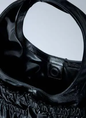 Marni Gathered Leather Shoulder Bag - Black