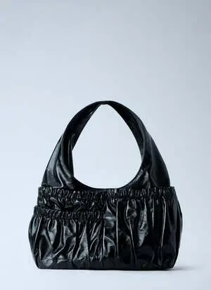 Marni Gathered Leather Shoulder Bag - Black
