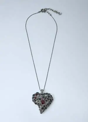 Saint Laurent Heart Shaped Pendant Necklace - Black
