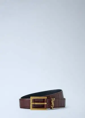 Saint Laurent Logo Buckle Leather Belt - Brown
