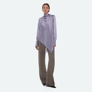 Helmut Lang Silk Tie-neck Long-sleeve Top - Aleutian
