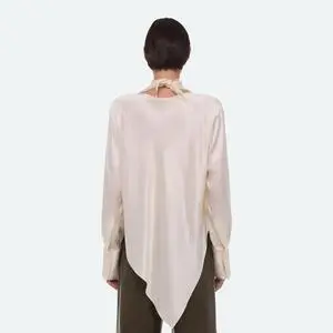 Helmut Lang Silk Tie-neck Long-sleeve Top - Ivory