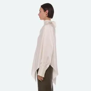 Helmut Lang Silk Tie-neck Long-sleeve Top - Ivory
