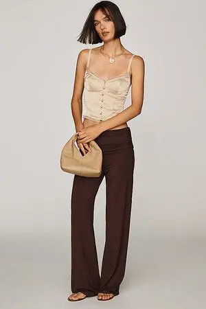LYREBIRD Satin Peekaboo Buttondown Cami - Pearled Ivory