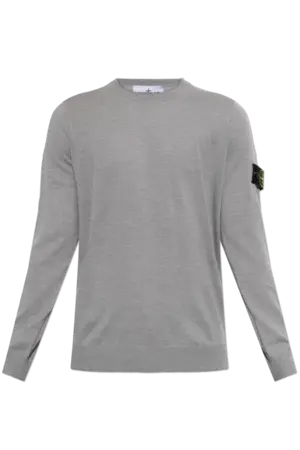 Stone Island Wool Crew Neck Sweater With Patch Detail - Grey