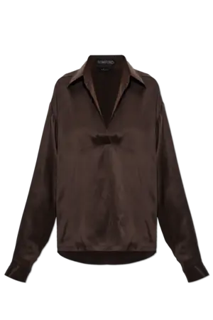 TOM FORD Silk Top With Long Sleeves - Brown