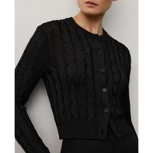 Ralph Lauren Cable-knit Cropped Silk Cardigan