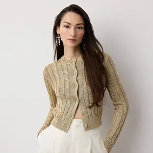 Ralph Lauren Cable-knit Cropped Silk Cardigan - Light Tan