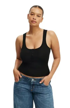 COTTON ON Henley Rib Tank - Black