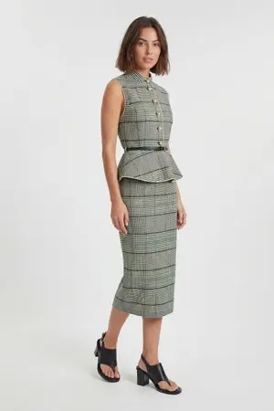 Karen Millen Check Peplum Midi Dress