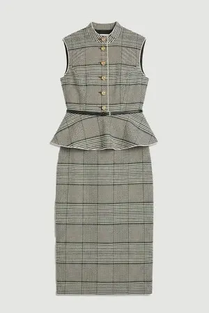 Karen Millen Check Peplum Midi Dress