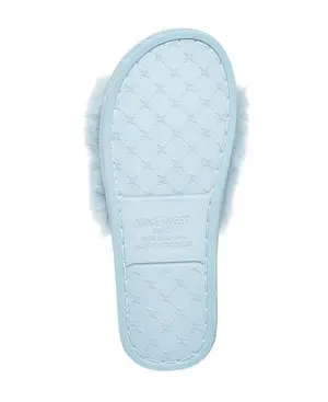 Nine West Faux Fur Slide Slipper - Light Blue