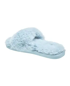 Nine West Faux Fur Slide Slipper - Light Blue