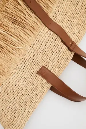 MALINA Jina Raffia Fringe Tote Bag