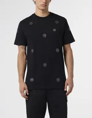 Philipp Plein Round Neck T-shirt Monogram Stones Monogram - Black