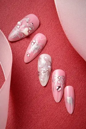 NEVER HAVE I EVER Hearts Of Pearls Almond Press-on Nails