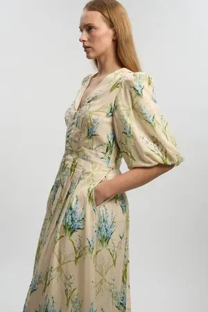 Karen Millen Floral Puff Sleeve Midi Dress
