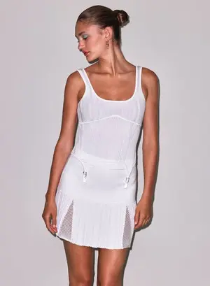 FLEUR DU MAL Rib & Crochet Knit Skirt - Ivory