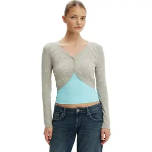 COTTON ON Ls Cable Micro Cardigen - Grey Marle