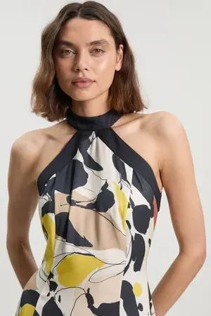 Karen Millen Petite Abstract Print Halter Maxi Dress