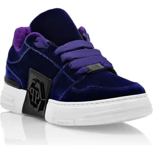 Philipp Plein Patent Leather &amp; Velvet Lo-top Sneakers Hexagon - Purple