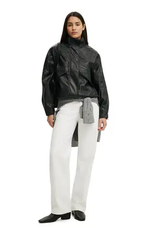 COTTON ON Theo Faux Leather Bomber Jacket - Black