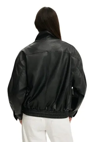 COTTON ON Theo Faux Leather Bomber Jacket - Black