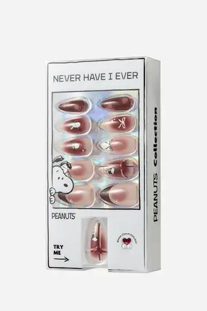 NEVER HAVE I EVER Hearts Of Snoopy Almond Press On Nails - Red