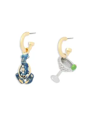 Kurt Geiger Mismatched Lobster And Martini Charm Hoop Earrings