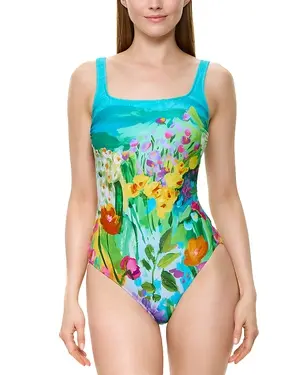 GOTTEX Monet's Garden Square Neck One Piece Swimsuit