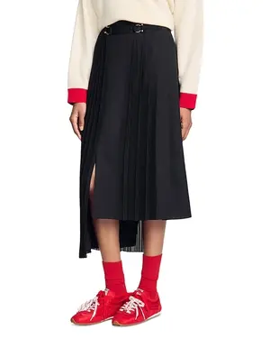 Sandro Long Asymmetrical Pleated Skirt