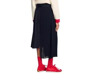 Sandro Long Asymmetrical Pleated Skirt
